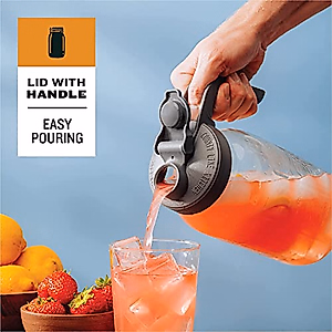 County Line Kitchen Glass Mason Jar Pitcher with Lid - Wide Mouth, 2 Quart (64 oz / 1.9 Liter) - Heavy Duty, Leak Proof - Sun & Iced Tea, Cold Brew Coffee, Breast Milk Storage, Flavored Water & More