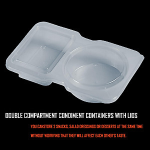 XJSGS Double Compartment Condiment Container with Lids,Double Compartment Snack Containers,Travel Condiment Container, Double Condiment Container With Lid for Dipping, Reusable. (15PCS)