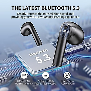 Bluetooth Earbuds, Environmental Noise Cancellation 4 Mic Call Noise Cancelling Ear Buds Stereo Sound Deep Bass Bluetooth Headphones IPX6 Waterproof True Wireless Earbuds for Sport and Working