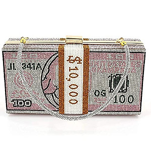 N++A Ladies Chocolate Dollar Evening Bags Shiny Rhinestone Clutch Women Money Purses and Handbags Rhinestone Handbags Wedding Dinner Bag (dollar pink)