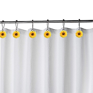 CHICTIE Flowers Shower Curtain Hooks Rings, 12 Pcs Decorative Rustproof Shower Rings for Bathroom Set (Yellow Sunflower)