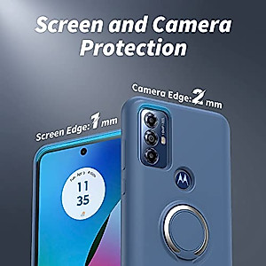 for Motorola Moto G Play 2023 | G Power 2022 | G Pure 2021 Case: with 2 Pack Tempered Screen Protector & Built in 360° Adjustable Ring Kickstand Shockproof Protection Soft TPU Silicone Phone Cover