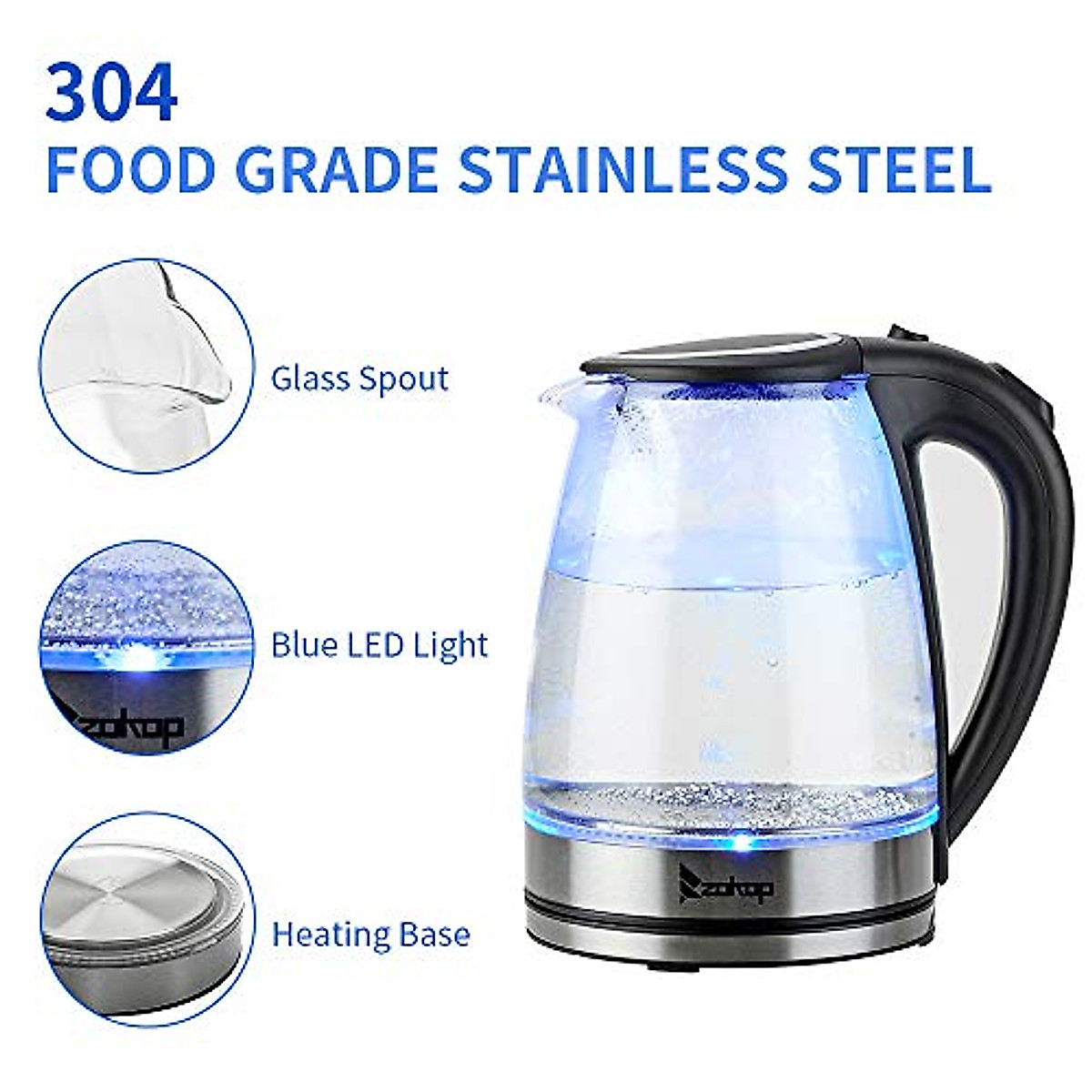 Electric Kettle with Glas,Electric Glass Kettle and Tea Maker with Temperature Controls 110V 1500W 1.8L Glass Electric Kettle with Filter, Stainless Steel Lid & Bottom