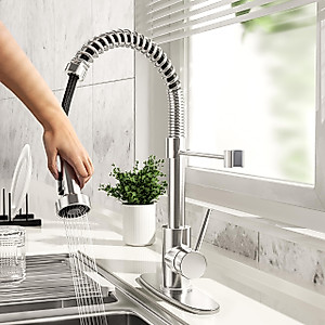 IBOFYY Brushed Nickel Kitchen Faucets Single Handle Commercial Kitchen Sink Faucet with Multifunctional Pull-Down Spout for Farmhouse RV Bar with 3 Hole Deck (Brushed Nickel)