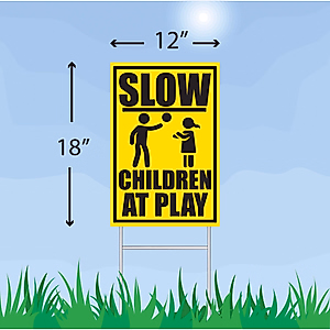 JekStar Slow Down Children at Play Caution Signs Set W/Stakes│Kids Playing Warning Traffic Sign for Neighborhood Streets│Unattended Children Safety Alert Sign Kit - 2 PK