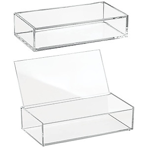 mDesign Small Makeup Organizer Box with Lid for Vanity Countertops, Cabinet - Store Makeup Brushes, Eye Shadow Palettes, Lipstick, Lip Gloss, Blush, Jewelry - Plastic, 2 Pack - Clear