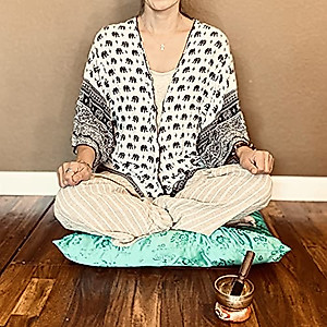 RESPEKT SAN FRANCISCO Korean Queen Meditation Cushion with Embroidery Design for Women and Men, Yoga, Sitting on Floor: 24” (Green: Throw Pillow)