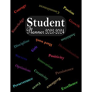 Student Planner 2023 - 2024: Agenda for Elementary, Middle and High School Student (August 2023 - July 2024) | Large Size | Timetable, Study and Assignment Tracker | Black Cover Design