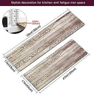 Kitchen Floor Mat 2 Piece Non Slip Washable Kitchen Rug, Premium PVC Foam Comfort Kitchen Rugs and Mats,Waterproof Kitchen Mats for Kitchen, Office, Home, Laundry - 17"x47" + 17"x59" Brown