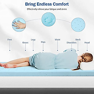NAFORT 4 Inch Memory Foam Mattress Topper, Ventilated Cooling Gel Infused Bed Foam Topper, Pressure Relieving Bed Pad for Back Pain, Cooling & Breathable, CertiPUR-US Certified - Queen Size