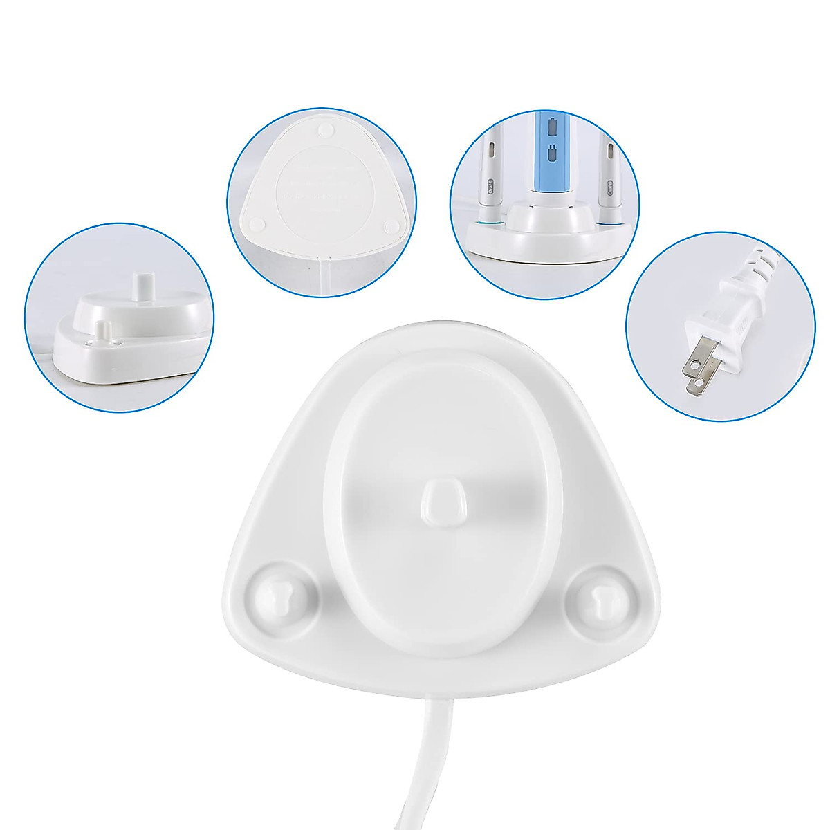 Toothbrush Charger for Oral B, POEXUJING Portable Inductive Electric Toothbrush Charger for Model 3757 with 2 Toothbrush Head Holders and 2 Dust Caps, Charging Base Power Cord for Travel Replacement