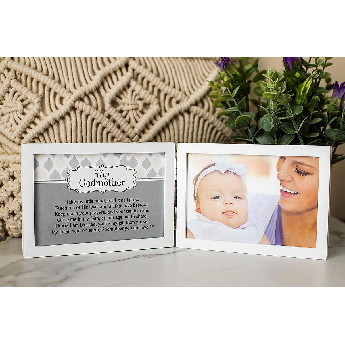 My Godmother, You Are Loved Poem White Double Hinged 4 x 6 Photo Frame with Ribbon