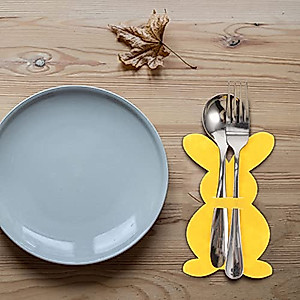 ABOOFAN 8pcs Easter Bunny Cutlery Holder Felt Rabbit Silverware Holder Pocket Tableware Organizers Fork Spoon Flatware Bags Dinner Table Decor Yellow