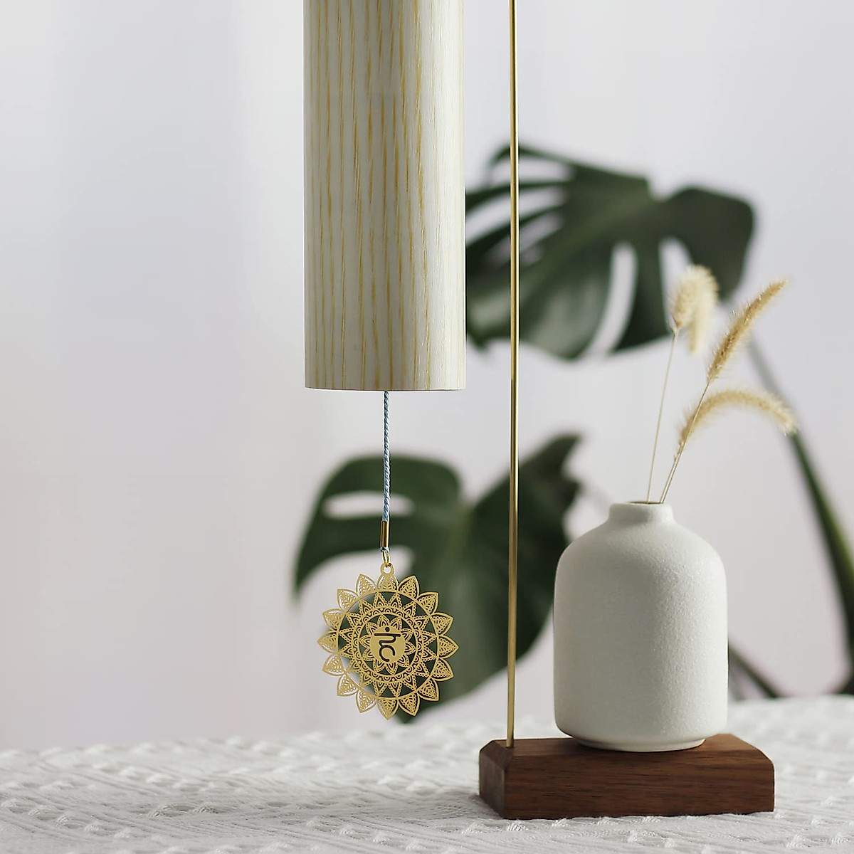 Mowind Chakra Chimes Natural Bamboo Wind Chimes Meditation Chord Windchime Wind Bell for Home Decoration Zen Mindfulness Throat Chakra