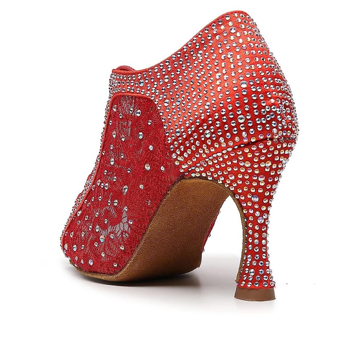 SWDZM Women's Latin Dance Shoes Open Toe Lace-up Mesh Ballrooom Tango Salsa Performence Ankle Dance Boots,Heel-3",9001,Red,6 US