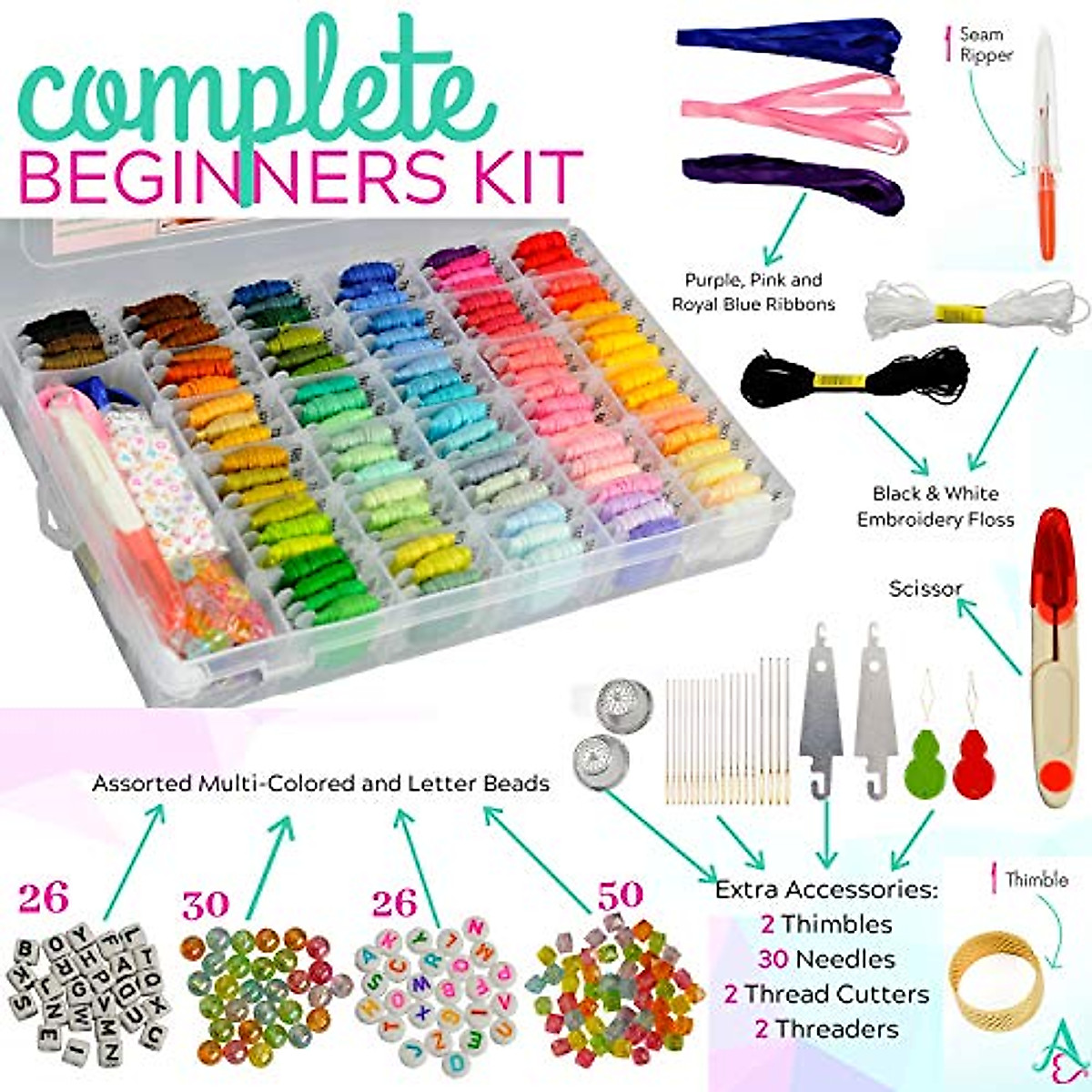 Friendship Bracelet String Kit - 276pcs Embroidery Floss and Accessories - Labeled with Thread Numbers for Cross Stitch Supplies, Embroidery, Cool String Art- Style for Teen or Girls
