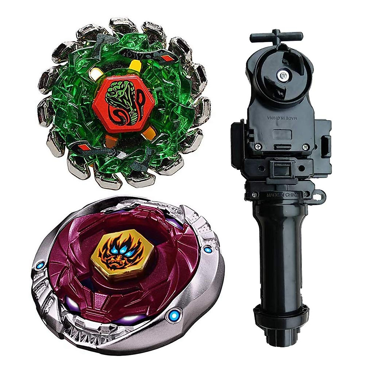 WXL-US Metal Fusion L-Drago BB-108 F:S Metal 4D High Performance Generic Battling Tops and Poison Serpent SW145SD Metal 4D High Performance BB-69 Toys with Black String Launcher+Grip Set