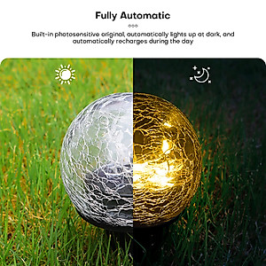 Garden Solar Lights Cracked Glass Globe Lights Outdoor Decorative Waterproof Warm White 30 LED Solar Powered In-Ground Ball Lamp for Lawn Patio Yard Pathway Birthday Halloween Party 1 Pack 3.94"