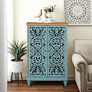 Sophia & William Tall Storage Cabinet 47.4", Decorative Cabinet with Storage, 2-Door Accent Cabinet, for Living Room, Dining Room, Blue