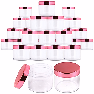 Beauticom 2 oz./ 60 Grams/ 60 ML Thick Wall Round Clear Plastic LEAK-PROOF Jars Container with ROSE GOLD Lids for Cosmetic, Lip Balm, Creams, Lotions, Liquids (36 Jars, Rose Gold)