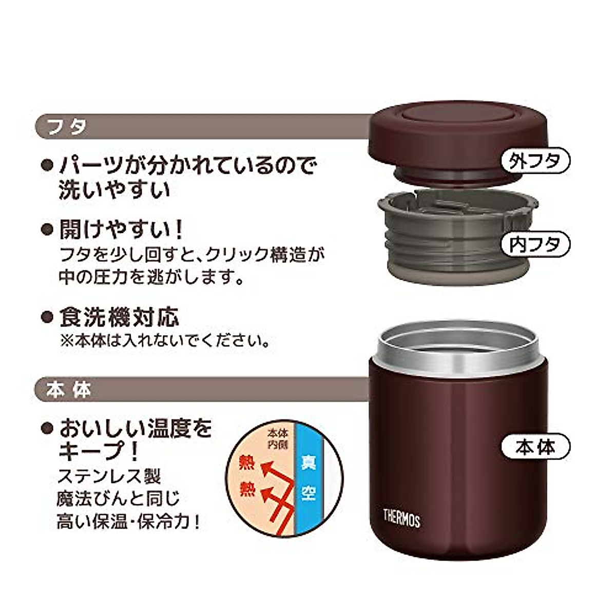 Thermos JBR-400 BW Vacuum Insulated Soup Jar, 13.5 fl oz (400 ml), Brown