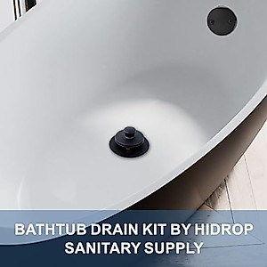 Black tub Drain Lift &Turn Tub Trim Set with Two-Hole Overflow Faceplate Conversion Kit Assembly, Hidrop Bathtub Drain Replacement Trim Kit and Universal Fine/Coarse Thread, Matte Black