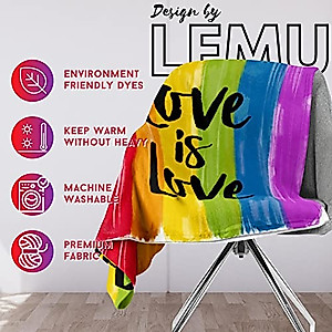 LFMU Pride Rainbow Flannel Blanket Love is Love LGBT Community Super Soft Cozy Throw Blanket Premium Fleece 50" x 60",for Sofa, Couch, Bed, Camping, Travel