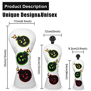 Golf Headcovers Golf Driver Head Cover Embroidery Bombs Premium Leather ((DR+FW+UT) 3pcs/Set)