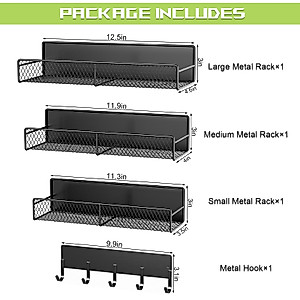 4 Pack Magnetic Shelves for Washing Machine, Magnetic Spice Rack Organizer for Refrigerator, Washing Machine Shelf, Magnetic Laundry Organization and Storage, Laundry Baskets with Hook Shelf, Black