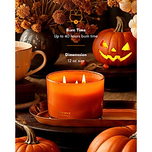 96NORTH Luxury Pumpkin Soy Candle | Large 3 Wick Jar Candle | Halloween & Fall Decor | Up to 40 Hours Burning | 100% Natural Soy Wax | Relaxing Aromatherapy Candle | Halloween Fall Candle Gift