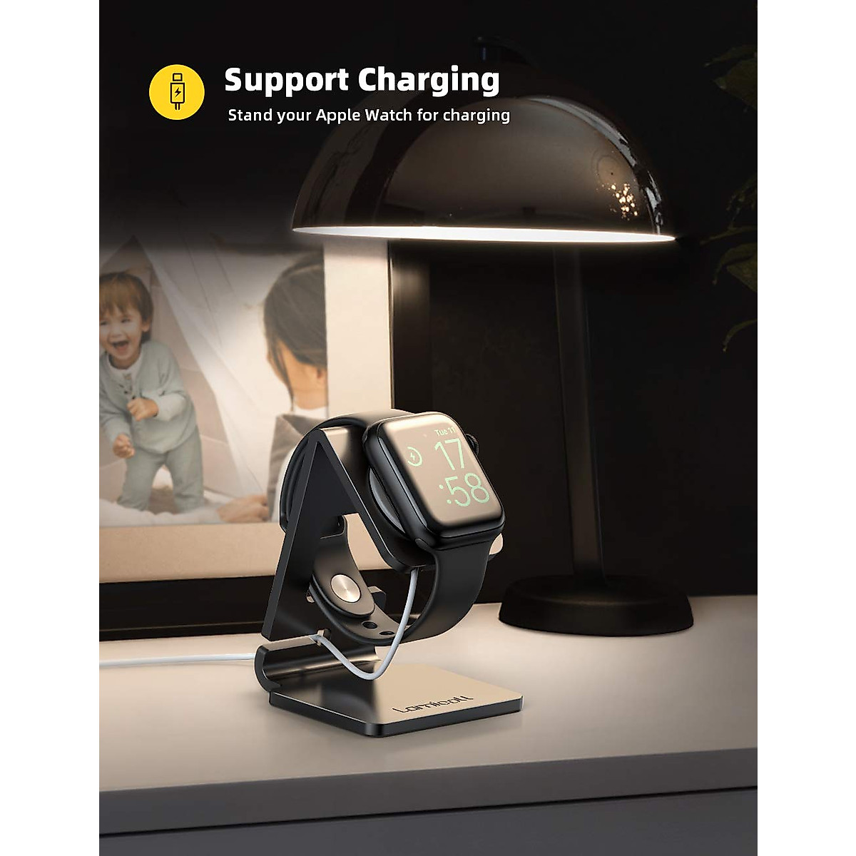 Lamicall Stand for Apple Watch, Charging Stand - Desk Watch Stand Holder Charging Dock Station compatible with Apple Watch Series SE Ultra/Series 8/7/6/5/4/3/2/1, 49mm/45mm/44mm/42mm/41mm/ 38mm, Black