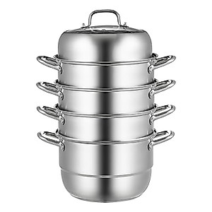 VEVOR Steamer Pot 11.8in/30cm, 5 Tier Steamer Pot for Cooking with 10QT Stock Pot, 3 Vegetable Steamers & 2 Steaming Trays, Food-Grade 304 Stainless Steel Food Steamer Cookware for Gas Electric Stove