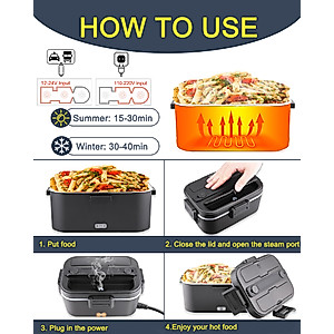 Nifogo Electric Lunch Box Food Heater 75W Portable Heated Lunch Box for Adults 3 in 1 Portable Food Warmer 110V/12V/24V, with 1,8L Removable Stainless Steel Container & Bag(Black)