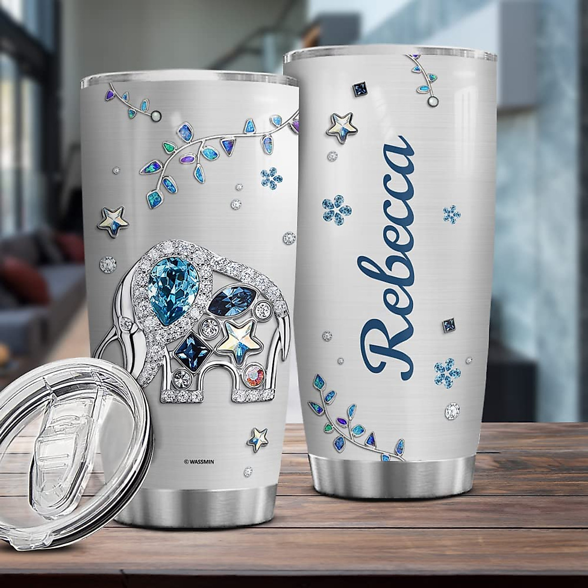 Wassmin Personalized Animal Tumbler Cup With Lid 20oz 30oz Custom Name Animal Stainless Steel Double Wall Vacuum Insulated Tumblers Coffee Travel Mug Birthday Christmas Customized Gifts (Elephant)