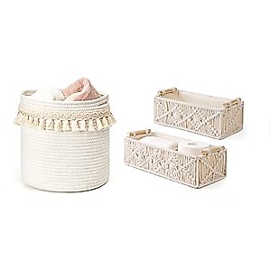 Mkono Macrame Storage Baskets Boho Decor Box Nursery Baby Basket, Set of 3