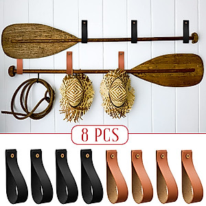 8 Pcs PU Leather Wall Hooks Wall Hanging Straps Pu Leather Curtain Rod Holder Towel Holders for Wall Faux Leather Strap Hanger Wall Mounted Pu Leather Hooks for Towel Bathroom Kitchen (Black, Yellow)
