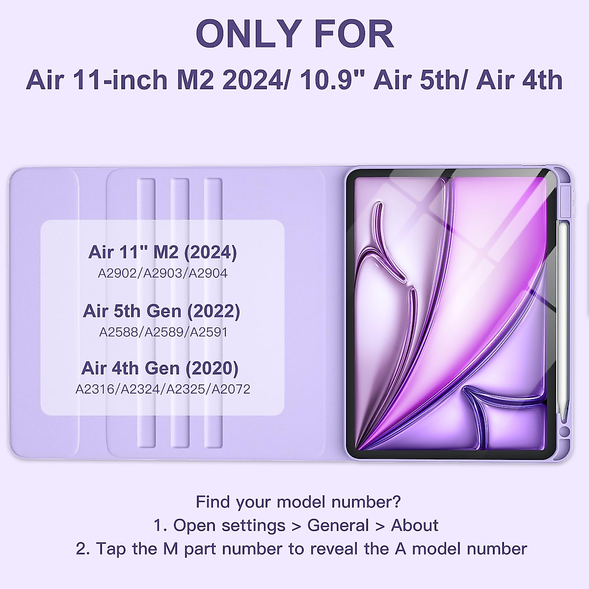 Harvopu Keyboard Case Compatible with iPad Air 11-inch M2/ 10.9 Inch Air 5th 4th Generation Case with Keyboard-Backlit Detachable, Folio Cover with Pencil Holder for Air 11 2024/Air 5/Air 4 (Purple)