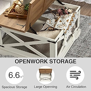 HOKYHOKY Square Coffee Table with Storage, 31.5" Farmhouse Wood Center Table with Hinged Lift Top, Industrial Coffee Table Rustic Rectangle Cocktail Table for Living Room (Distressed White)