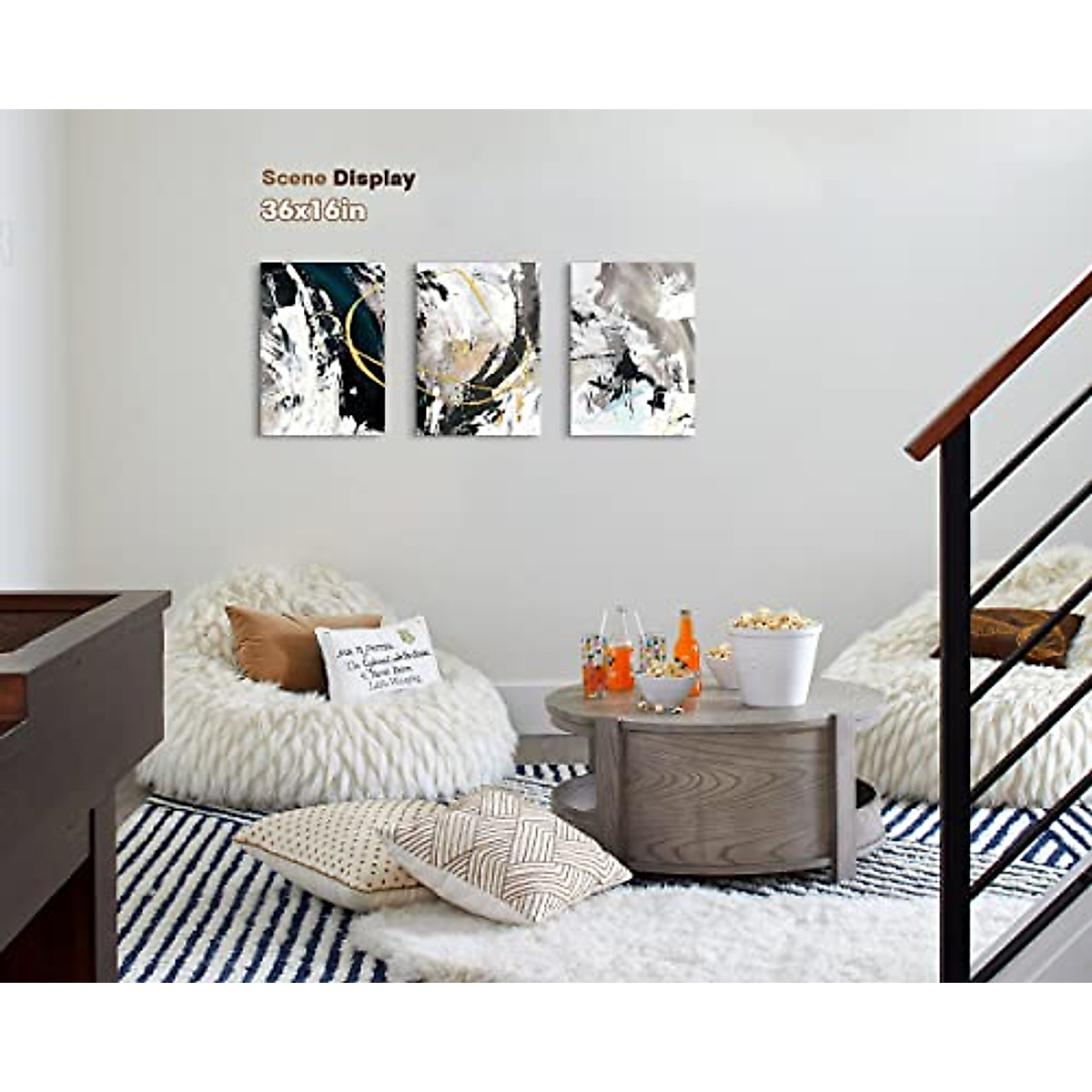 GIFTTWART Wall Art Bedroom Black and White Canvas Artwork for Walls Modern Abstract Graffiti Gold Wall Decor Home Decorations for Living Room Dining Room Office 36x16in