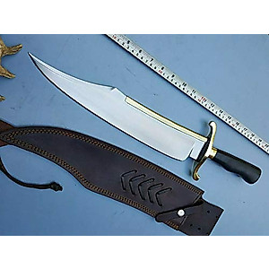 Barq Metals Beautiful Custom Hand M,ade Stainless Steel ''50cm'' Alamo Musso Bowi knife With Pure Leather Sheath