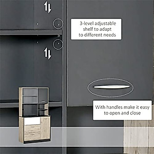 ZHUHW 67" Freestanding Buffet, Kitchen Storage Cabinet with 3 Drawers, Cable Management, 4 Cubbies and 2 Cabinets.