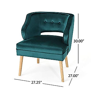 Christopher Knight Home Mariposa Mid-Century Velvet Accent Chair, Teal / Natural