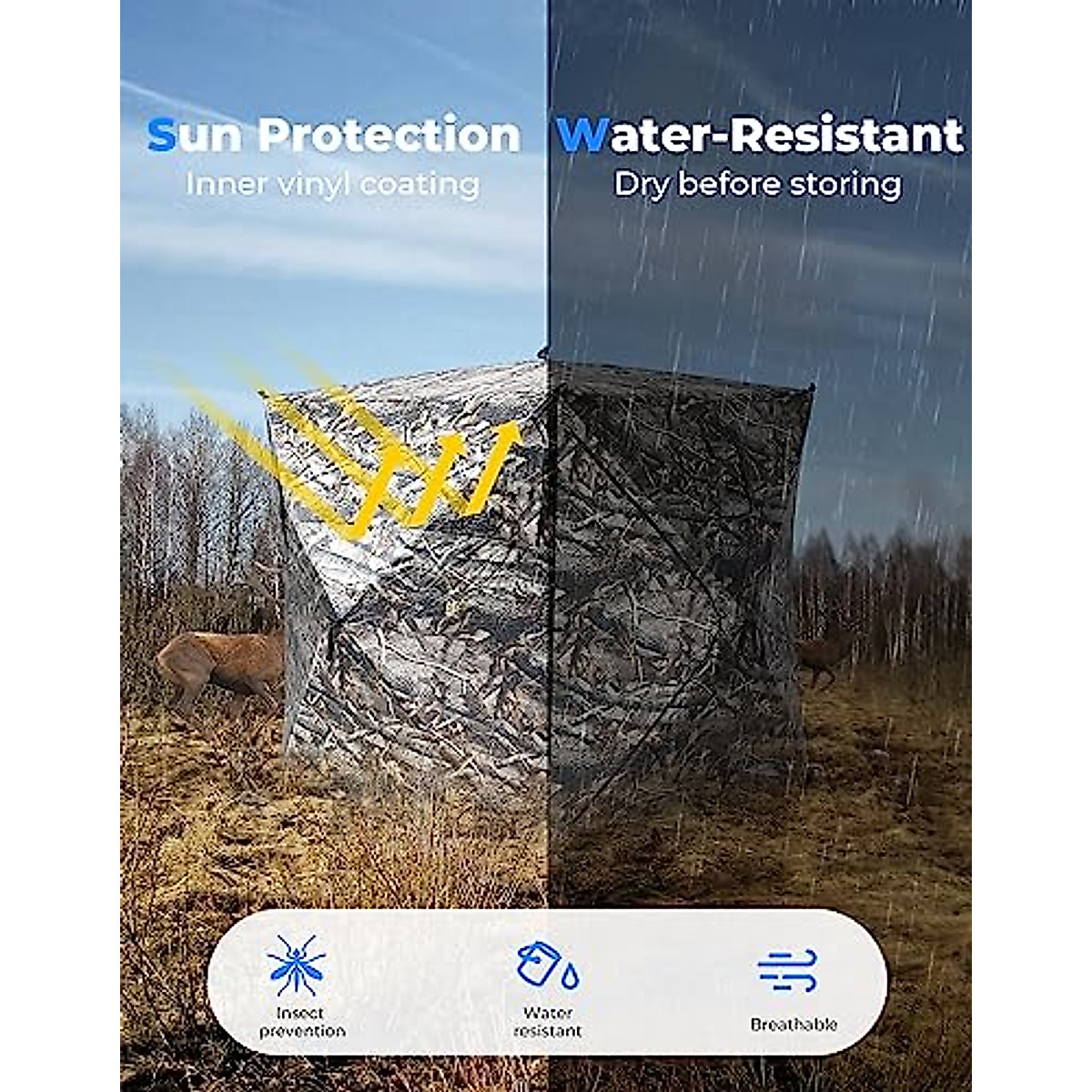 KEMIMOTO Hunting Blind 2-3 Person, See Through Ground Blind 270 Degree Pop Up, Portable Camo Tent for Deer & Turkey Hunting