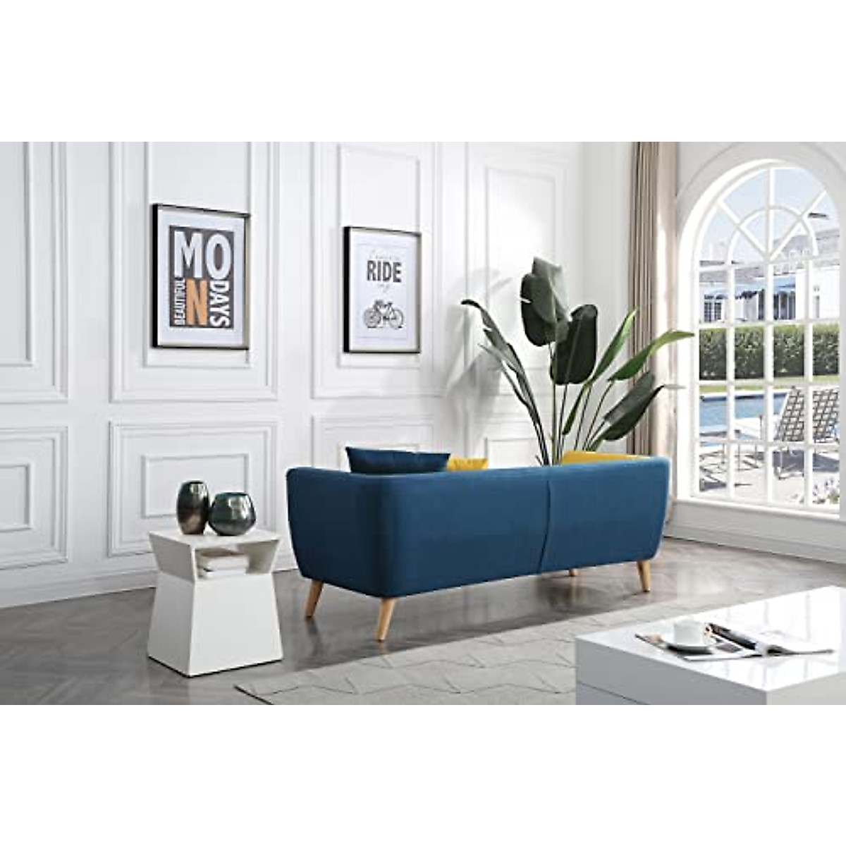 Greatime Linen Fabric Upholstery Modern Design Loveseat with Toss Pillow and Wood Legs