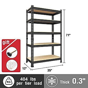 Go-Trio Storage Shelves 5 Tier Adjustable Height Garage Storage Shelving Unit, Heavy Duty Metal Storage Utility Rack Shelf for Warehouse Pantry Closet Kitchen Laundry, 71" x 35" x 12", Black