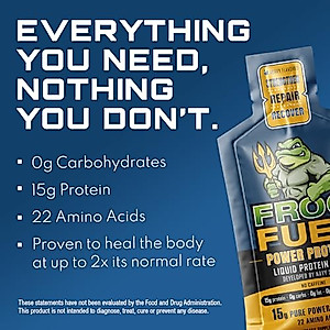 Frog Fuel Power Regular Clear Protein Shot, 15g Protein Nano-Hydrolyzed Grass Fed Collagen, Post Workout, Gluten Free, Fat & Sugar Free, 22 Amino Acids, 0 Carbs, Berry, 1 oz Packets, 24 Pack
