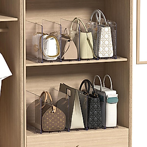 LDXDRU 2 Pack Adjustable Acrylic Shelf Dividers, 8 Dividers Purse Storage Organizer for Closet, Clear Purse Organizer for Closet, Bedroom, Office, Cabinets, Bookshelf, Keep Purses Upright