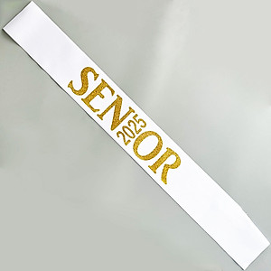 Senior Sash 2025 Gold,White Senior Cheer Sashes Class of 2025 Graduation Celebration Class Competition Sash Party Supplies 6 Pack
