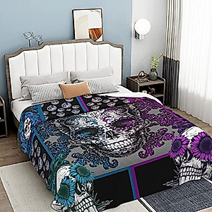 Throw Blanket for Women Men Purple Sugar Skull Warm Soft Sherpa Fleece Bed Throw Tapestry Blanket Gift for Christma 80"x60" Travel Blanket Cover Bedroom Decor Blankets Quilt