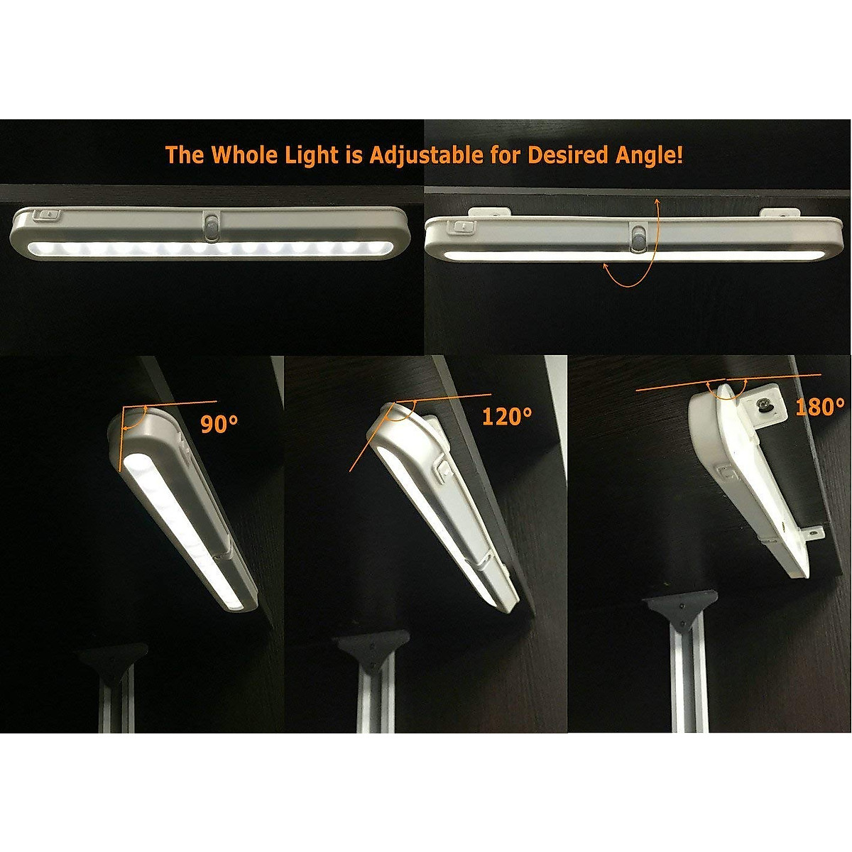 BLS T01L LED Closet Light Super Bright 20 LED Under Cabinet Lighting Battery Powered / DC Input Wireless Motion Sensing Light, Auto On Off Switch, Motion Sensor & Light Sensor, Light Beam Adjustable